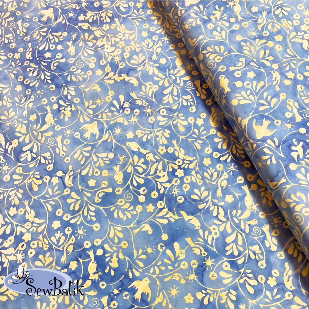 112" Wide Batik - Flock Together - Allure Blue Buff – SewBatik