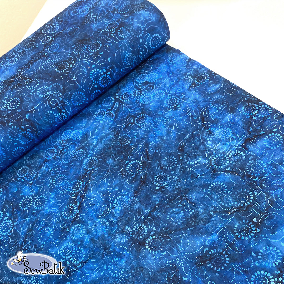 112" Wide Batik - Medora Flora - Twilight Blue – SewBatik