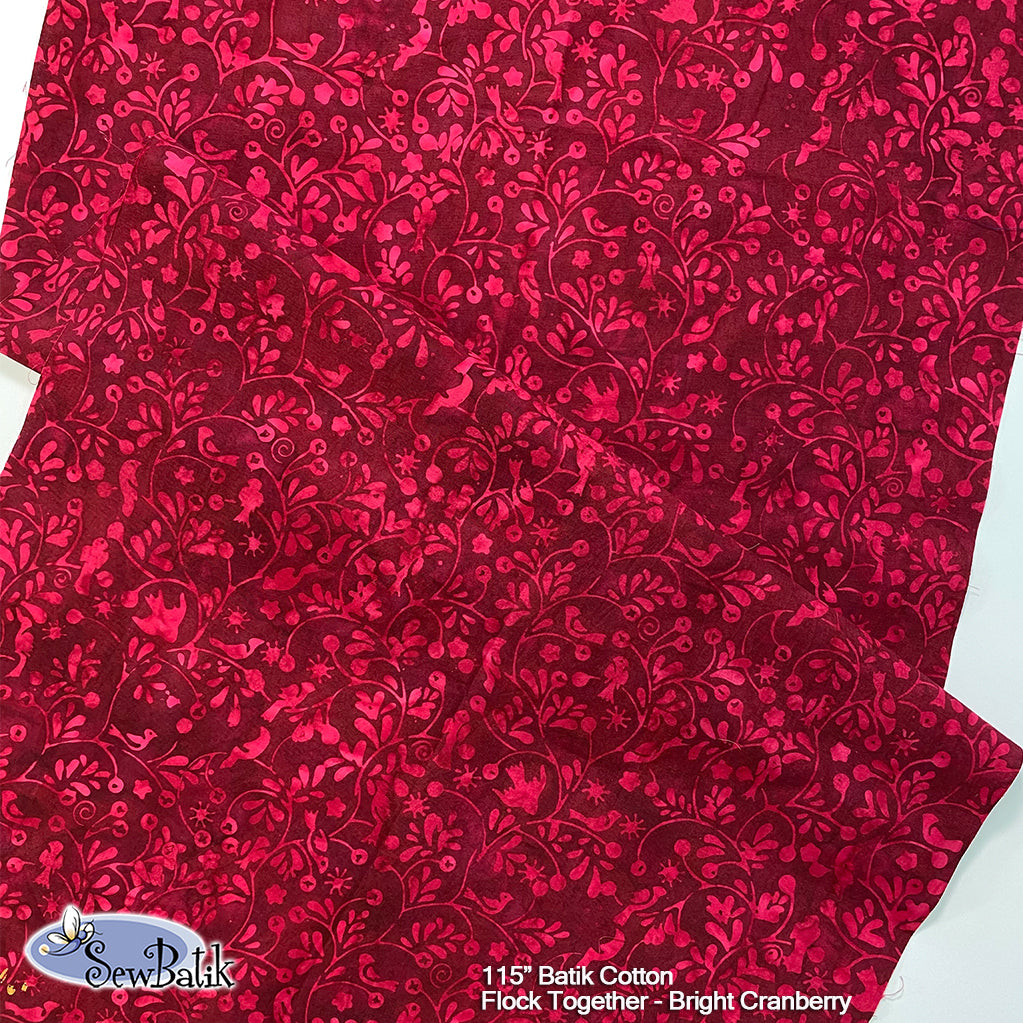 112" Batik Cotton - Flock Together - Bright Cranberry [ 30" CUT ONLY ...